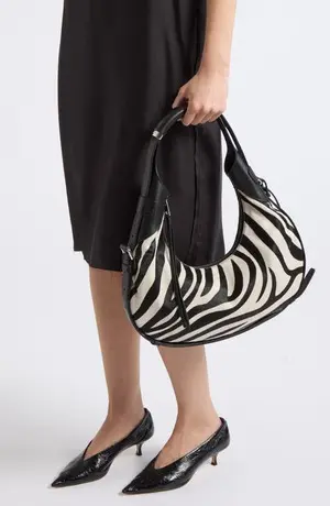 Moschino Handle Me Zebra Print Geniune Calf Hair Hobo Bag