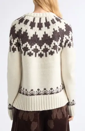 PAOLINA RUSSO Warrior Fair Isle Wool Blend V-neck Sweater