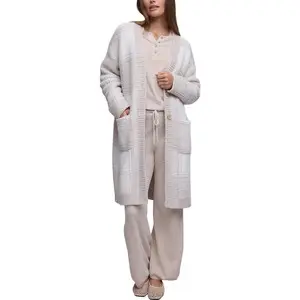 Barefoot Dreams Cozychic® Buffalo Plaid Long Cardigan - Stone Multi
