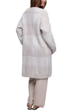 Barefoot Dreams Cozychic® Buffalo Plaid Long Cardigan - Stone Multi