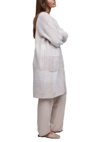 Barefoot Dreams Cozychic® Buffalo Plaid Long Cardigan - Stone Multi