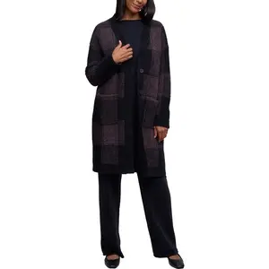 Barefoot Dreams Cozychic® Buffalo Plaid Long Cardigan - Umber Multi