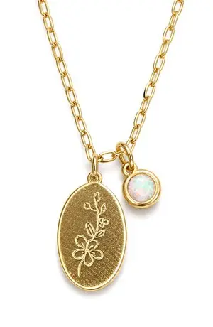 Argento Vivo Birthstone Charm Necklace - Gold/oct