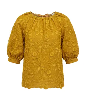 CARTOLINA Kaia 3d Embroidered Satin Top - Goldenrod