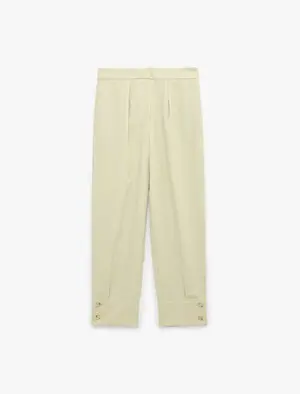 Koton Linen Blend Pleated Tailored Pants With Cuffed Hem