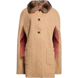 Valentino Garavani Textured Wool Blend Tweed Cape Coat - Beige