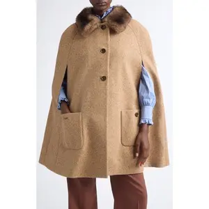 Valentino Garavani Textured Wool Blend Tweed Cape Coat - Beige