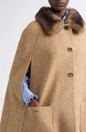 Valentino Garavani Textured Wool Blend Tweed Cape Coat