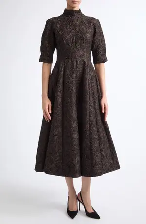 EMILIA WICKSTEAD Quinley Jacquard Midi Dress - Chocolate/black