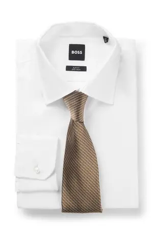 BOSS Textured Silk Jacquard Tie - Medium Beige