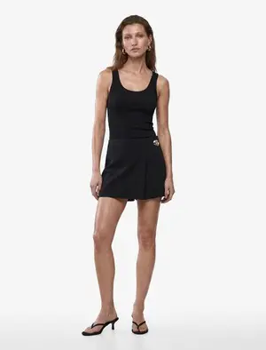 Koton A Line Pleated Mini Skort With Clasp - Black