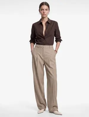 Koton Pleated Wide Leg Tailored Barrel Pants - Beige