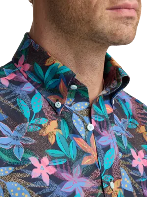 PAUL FREDRICK Cotton Buttondown Collar Poplin Tailored Hemmed Sleeve Short Sleeve Shirt