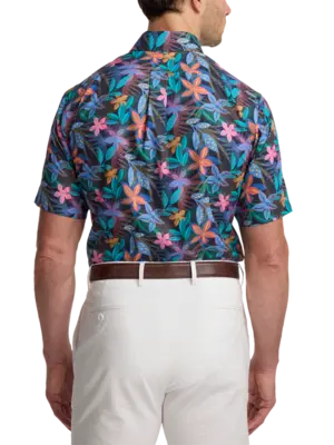 PAUL FREDRICK Cotton Buttondown Collar Poplin Tailored Hemmed Sleeve Short Sleeve Shirt