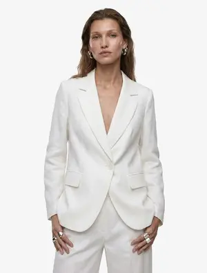 Koton Linen Blend Tailored Notched Collar Blazer