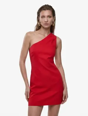 Koton Linen Blend Asymmetric One Shoulder Mini Dress