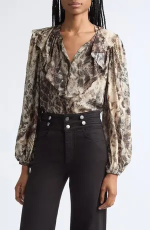 Ramy Brook Star Ruffle Top - Bone Python