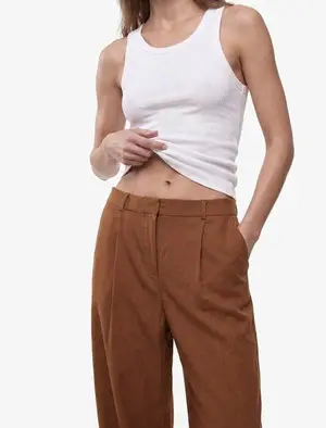 Koton Linen Blend Pleated Tailored Wide Leg Pants