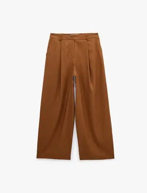 Koton Linen Blend Pleated Tailored Wide Leg Pants