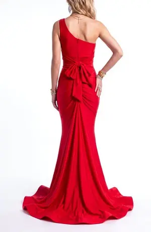 JESSICA ANGEL One-shoulder Tie-back Mermaid Evening Gown - Red