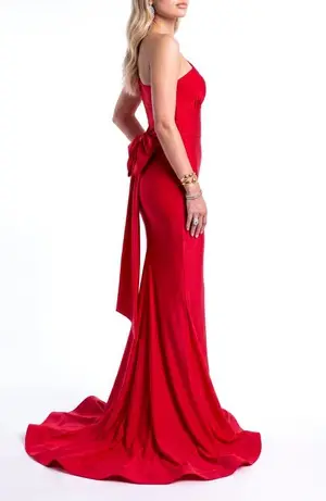 JESSICA ANGEL One-shoulder Tie-back Mermaid Evening Gown - Red