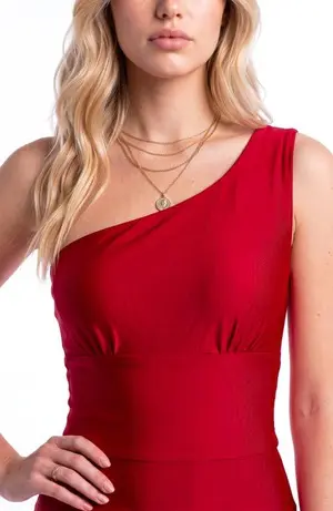 JESSICA ANGEL One-shoulder Tie-back Mermaid Evening Gown - Red