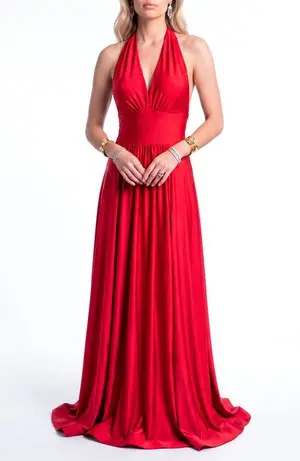 JESSICA ANGEL Halter Tie-back A-line Evening Gown - Red