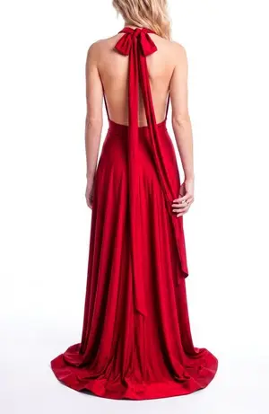 JESSICA ANGEL Infinite Convertible Halter Neck A-line Evening Gown - Red