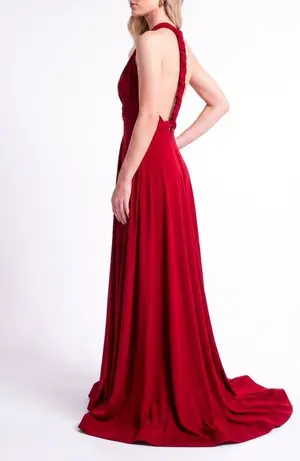 JESSICA ANGEL Infinite Convertible Halter Neck A-line Evening Gown - Red