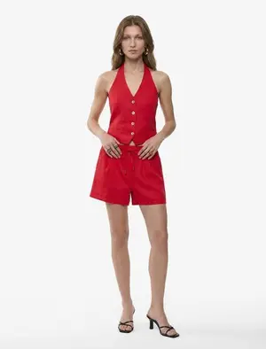 Koton Cuffed Linen Blend Pull-on Mini Shorts - Red