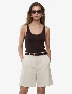 Koton Linen Blend Pleated Mid-rise Tailored Shorts With Belt