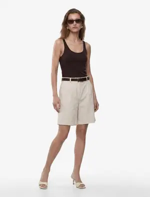 Koton Linen Blend Pleated Mid-rise Tailored Shorts With Belt