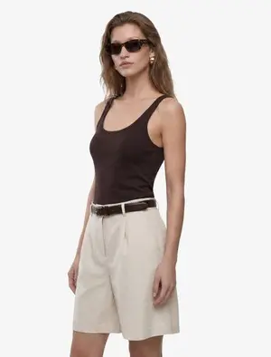 Koton Linen Blend Pleated Mid-rise Tailored Shorts With Belt