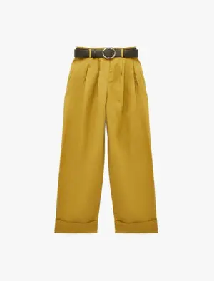 Koton High Rise Belted Straight Fit Linen Blend Tailored Pants