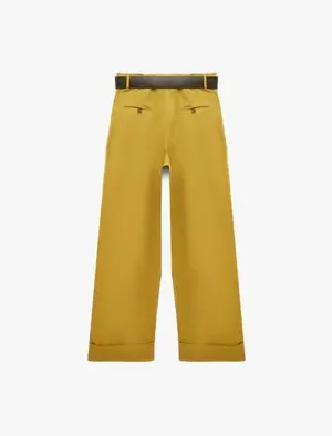 Koton High Rise Belted Straight Fit Linen Blend Tailored Pants