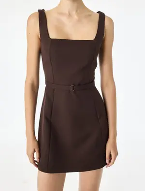 Koton Square Neck Sleeveless Belted Mini Dress