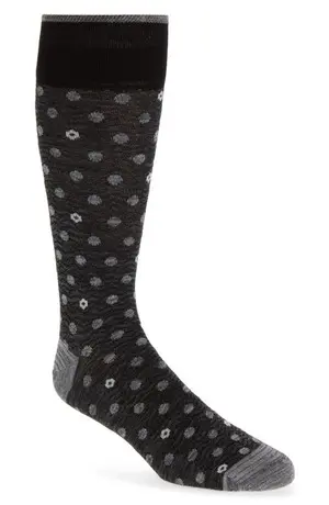 Bugatchi Space Dye Dot Cotton Blend Dress Socks - Black