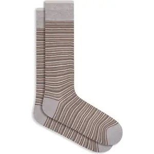 Bugatchi Stripe Cotton Blend Dress Socks - Stone