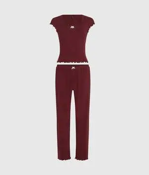 Karl Lagerfeld Autograph Pointelle Pajama Set - Windsor Wine