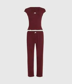 Karl Lagerfeld Autograph Pointelle Pajama Set - Windsor Wine