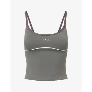 TALA Skinluxe Contrast-strap Jersey Vest Top - Dark Olive