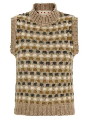 Marni Shetland Acquard Knit Vest - Cream