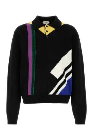 Versace Black Wool Polo Shirt - Multicolor