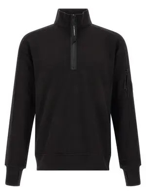 C.P. COMPANY Diagonal Raised Fleece Sweatshirt And Lens Detail - Black