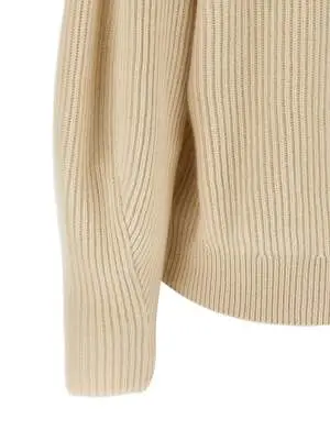 Brunello Cucinelli Shawl Neck Ribbed Sweater - Cream