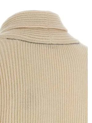Brunello Cucinelli Shawl Neck Ribbed Sweater - Cream