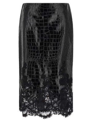 ERMANO SCERVINO Ermanno Scervino Coconut Print Sheath Skirt With Lace - Black