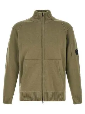 C.P. COMPANY Lambswool Grs' Cardigan With Lens Detail - Green