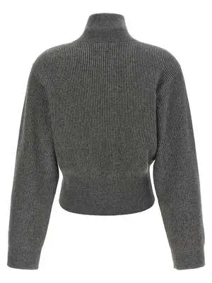 Brunello Cucinelli Ribbed Cardigan With Leather Detail