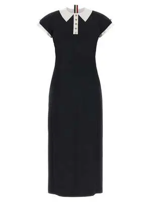Thom Browne Polo Dress With Intarsia And Rwb Detail - Blue